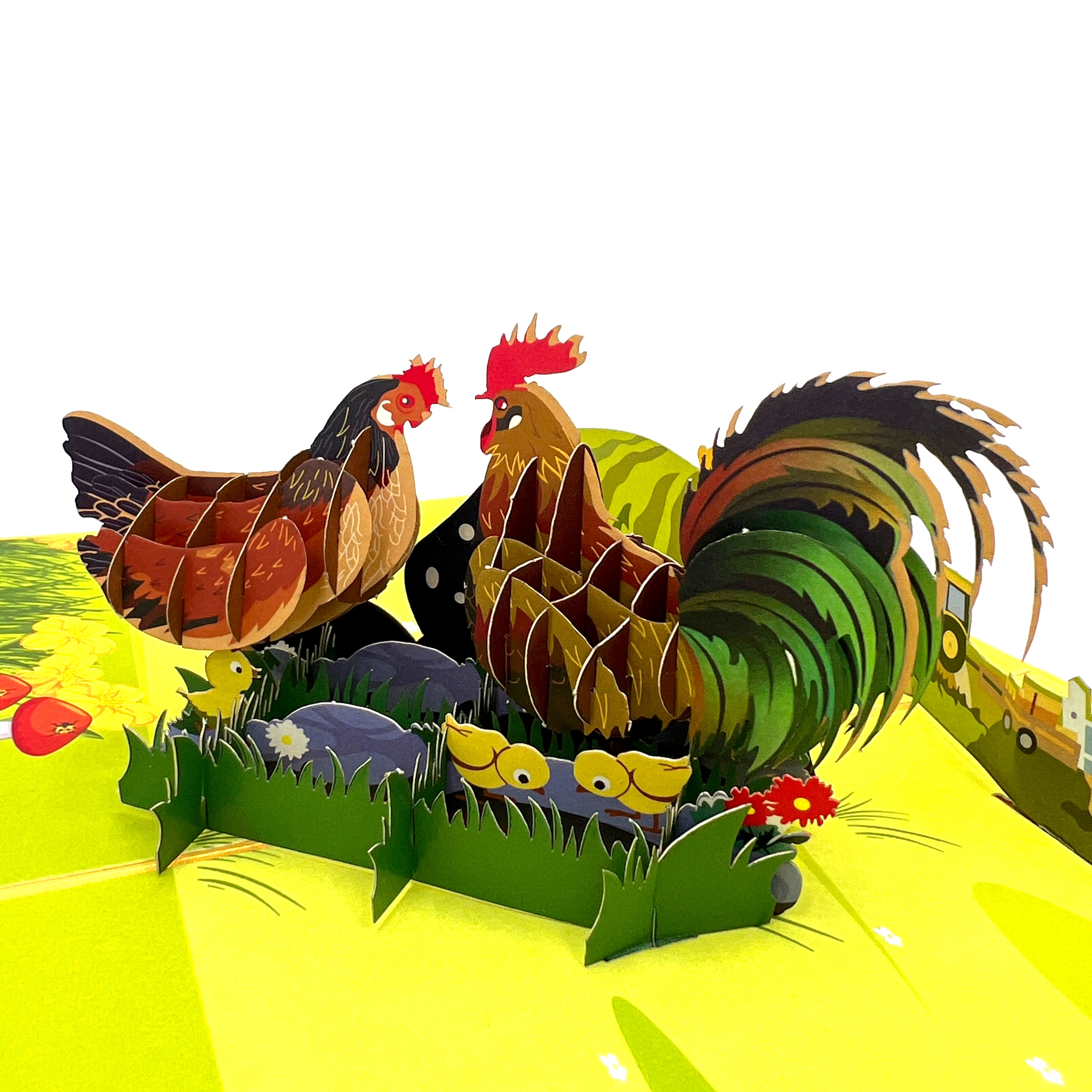 Pop Up Greeting Card Adorable Chicken Family Card, Thanksgiving Animal